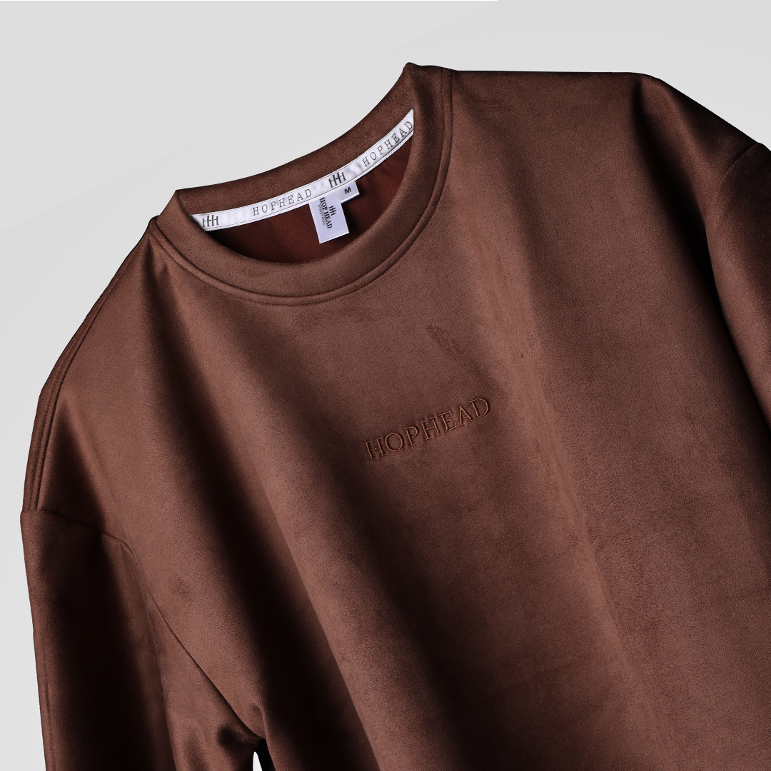BROWN EMBROIDERED SUEDE T-SHIRT – Hophead